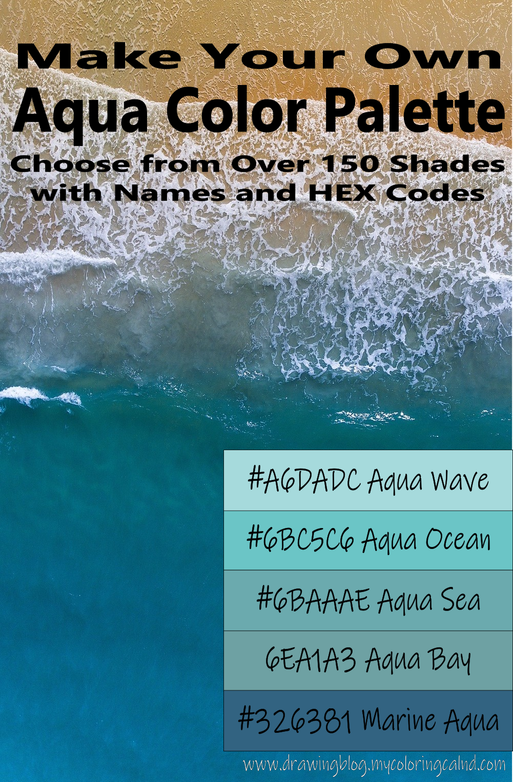 Aqua Color - 150 Shades with Names, Hex Codes, and Examples - Drawing Blog